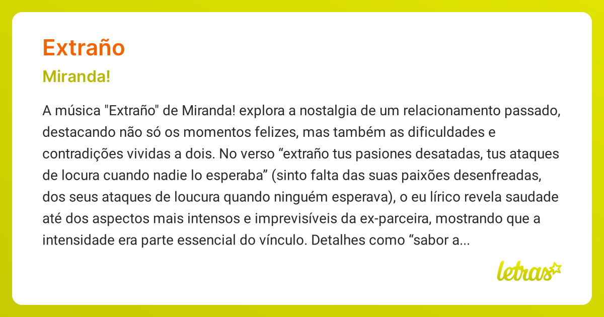 Significado da música EXTRAÑO (Miranda! ) - LETRAS.MUS.BR