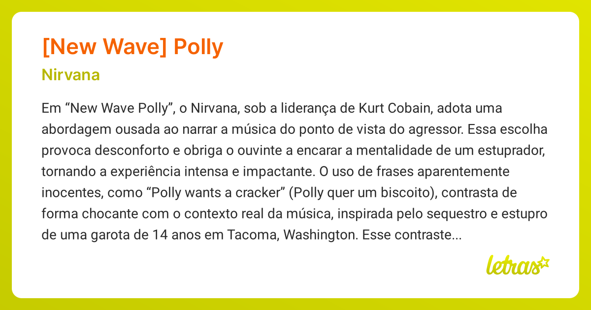 Significado da música [NEW WAVE] POLLY (Nirvana) - LETRAS.MUS.BR