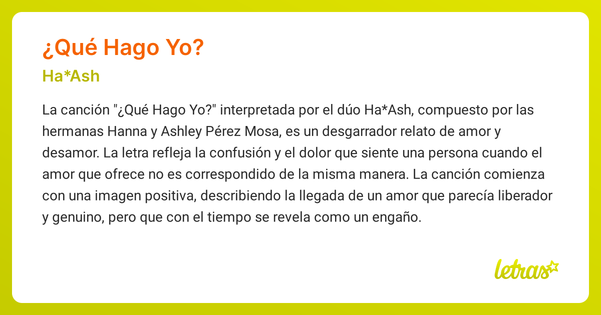 Significado de la canción ¿QUÉ HAGO YO? (Ha*Ash) - LETRAS.COM