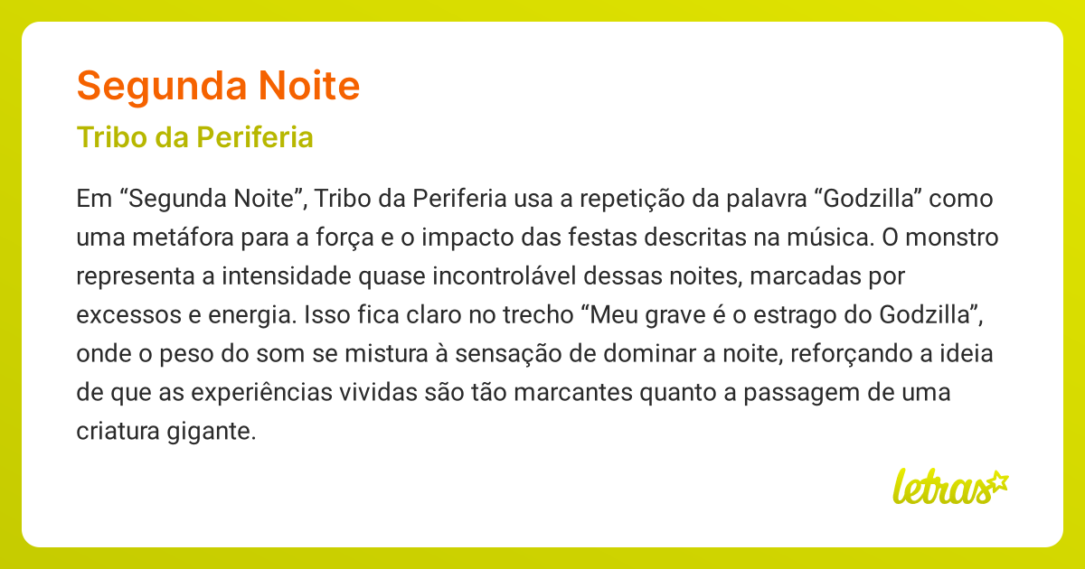 Significado da música SEGUNDA NOITE (Tribo da Periferia) - LETRAS.MUS.BR