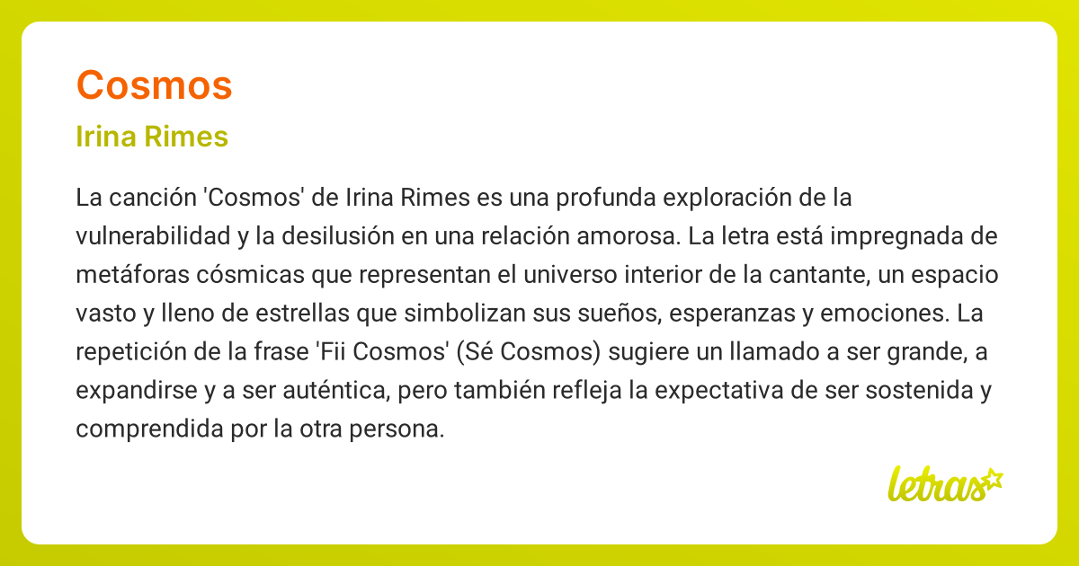 Significado de la canción COSMOS (Irina Rimes) - LETRAS.COM