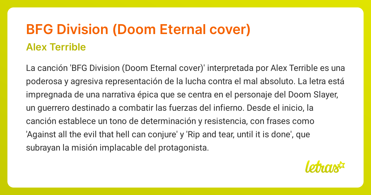 Significado de la canción BFG Division (Doom Eternal cover) (Alex ...