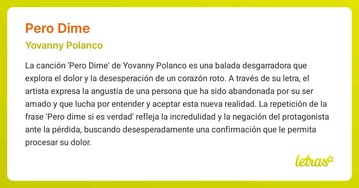 Significado de la canción PERO DIME (Yovanny Polanco) - LETRAS.COM