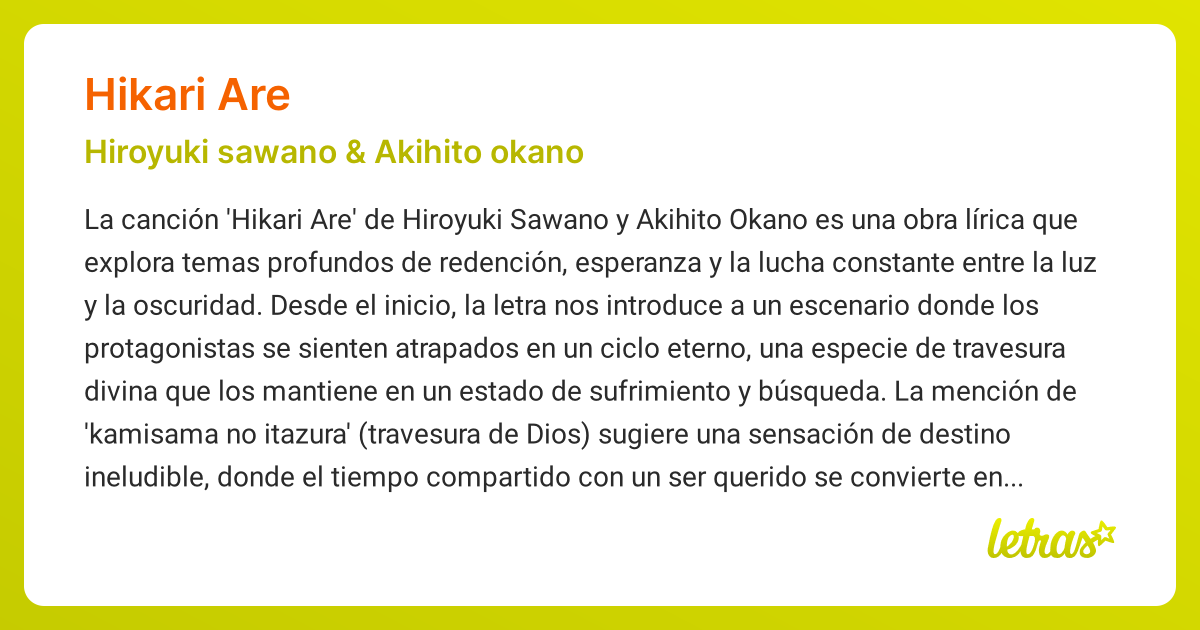 Significado de la canción HIKARI ARE (Hiroyuki sawano & Akihito okano ...