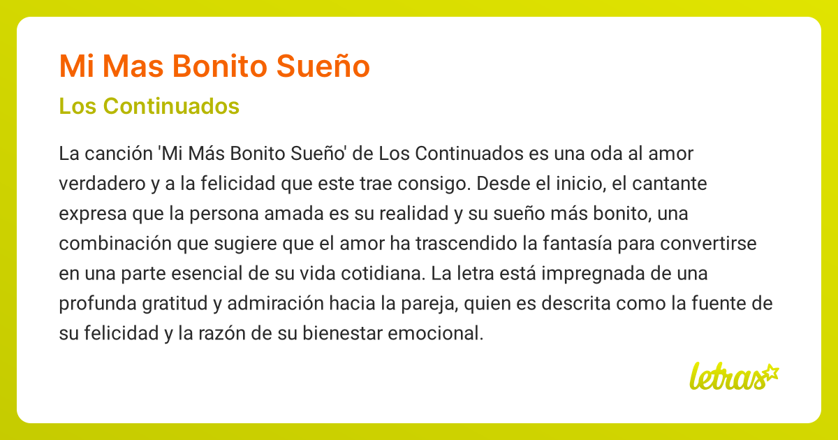 Significado de la canción MI MAS BONITO SUEÑO (Los Continuados ...