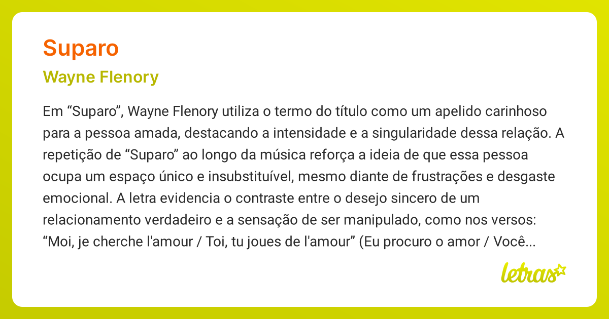 Significado da música SUPARO (Wayne Flenory) - LETRAS.MUS.BR