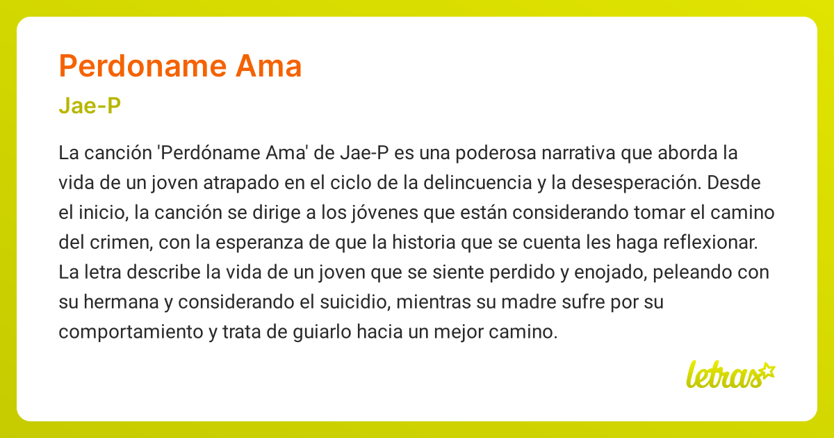 Significado de la canción PERDONAME AMA (Jae-P) - LETRAS.COM