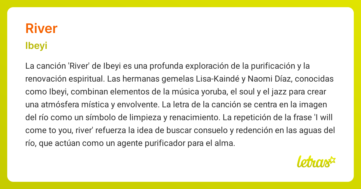 Significado de la canción RIVER (Ibeyi) - LETRAS.COM