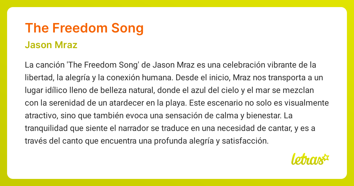 Significado de la canción THE FREEDOM SONG (Jason Mraz) - LETRAS.COM