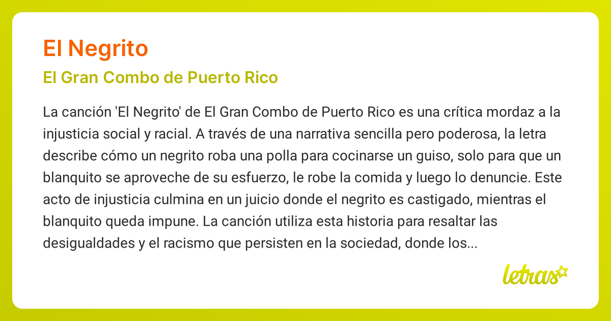 Significado de la canción EL NEGRITO (El Gran Combo de Puerto Rico ...