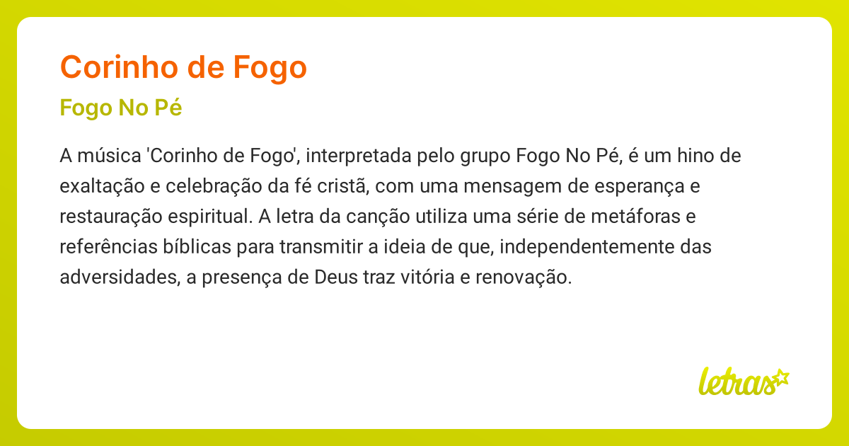 Significado da música CORINHO DE FOGO (Fogo No Pé) - LETRAS.MUS.BR