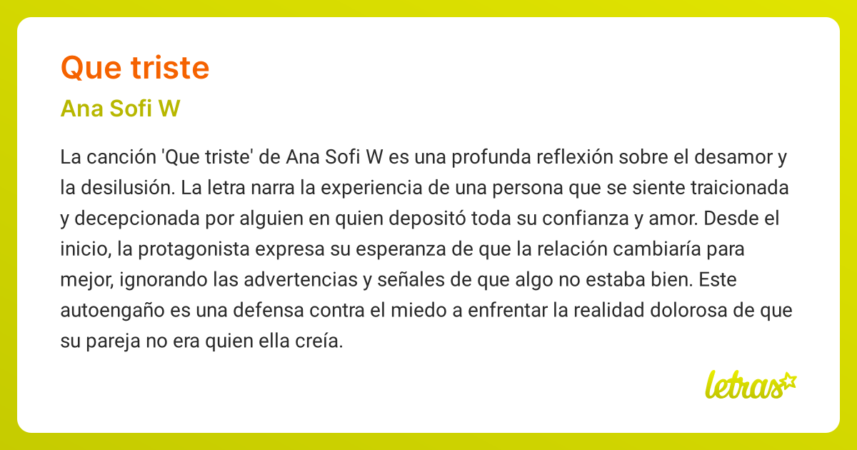 Significado de la canción QUE TRISTE (Ana Sofi W) - LETRAS.COM