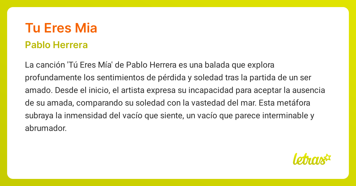 Significado de la canción TU ERES MIA (Pablo Herrera) - LETRAS.COM