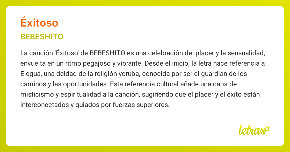 Significado de la canción ÉXITOSO (BEBESHITO) - LETRAS.COM