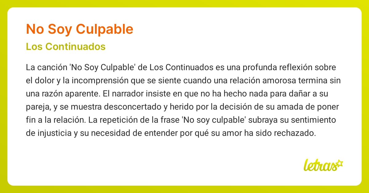 Significado de la canción NO SOY CULPABLE (Los Continuados) - LETRAS.COM