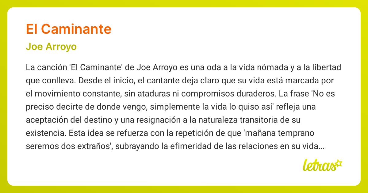 Significado de la canción EL CAMINANTE (Joe Arroyo) - LETRAS.COM