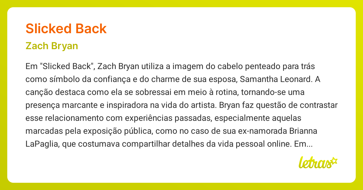 Significado da música SLICKED BACK (Zach Bryan) - LETRAS.MUS.BR