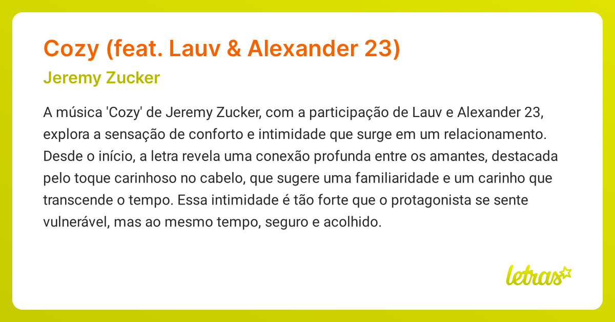 Significado da música C ozy (feat. Lauv & Alexander 23) (Jeremy Zucker ...