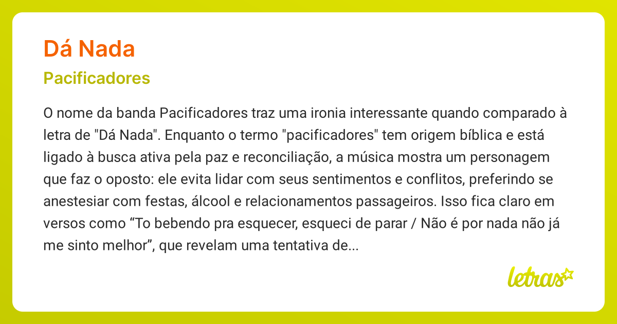 Significado da música DÁ NADA (Pacificadores) - LETRAS.MUS.BR