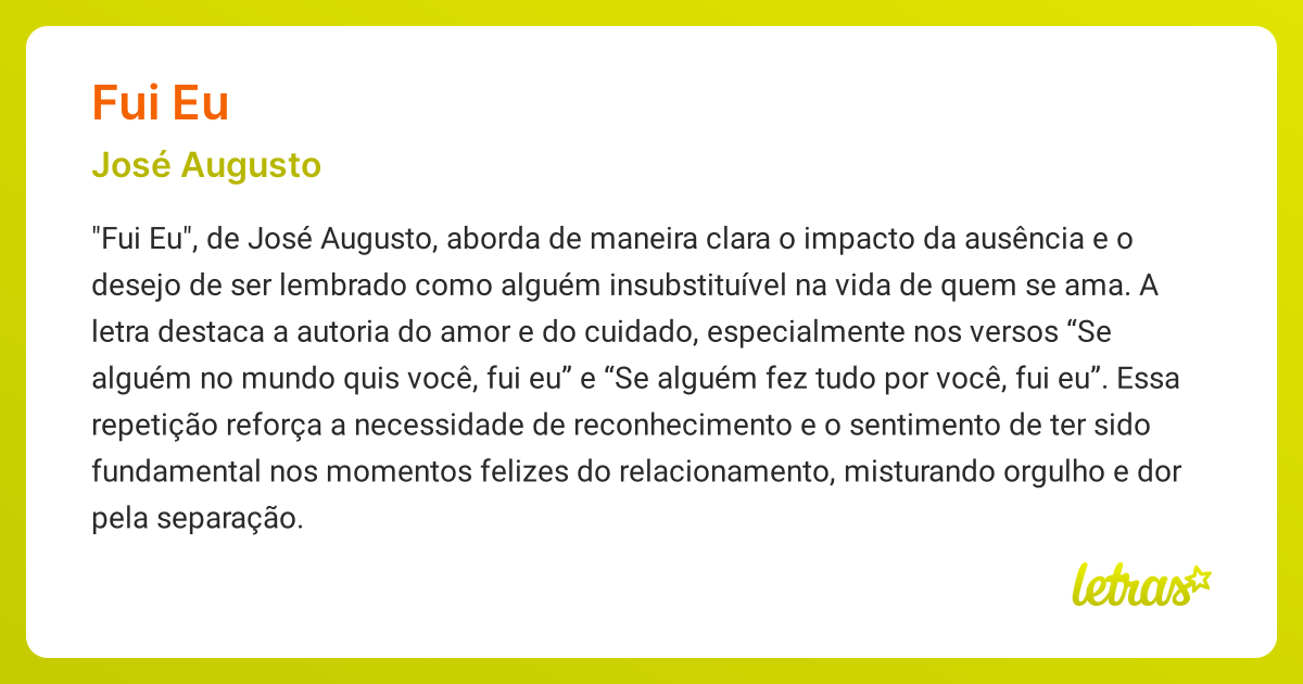 Significado da música FUI EU (José Augusto) - LETRAS.MUS.BR