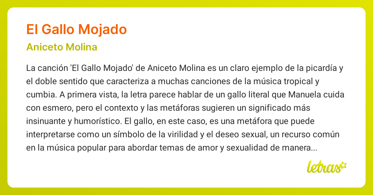 Significado de la canción EL GALLO MOJADO (Aniceto Molina) - LETRAS.COM