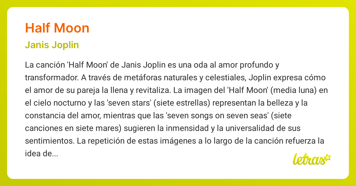 Significado de la canción HALF MOON (Janis Joplin) - LETRAS.COM