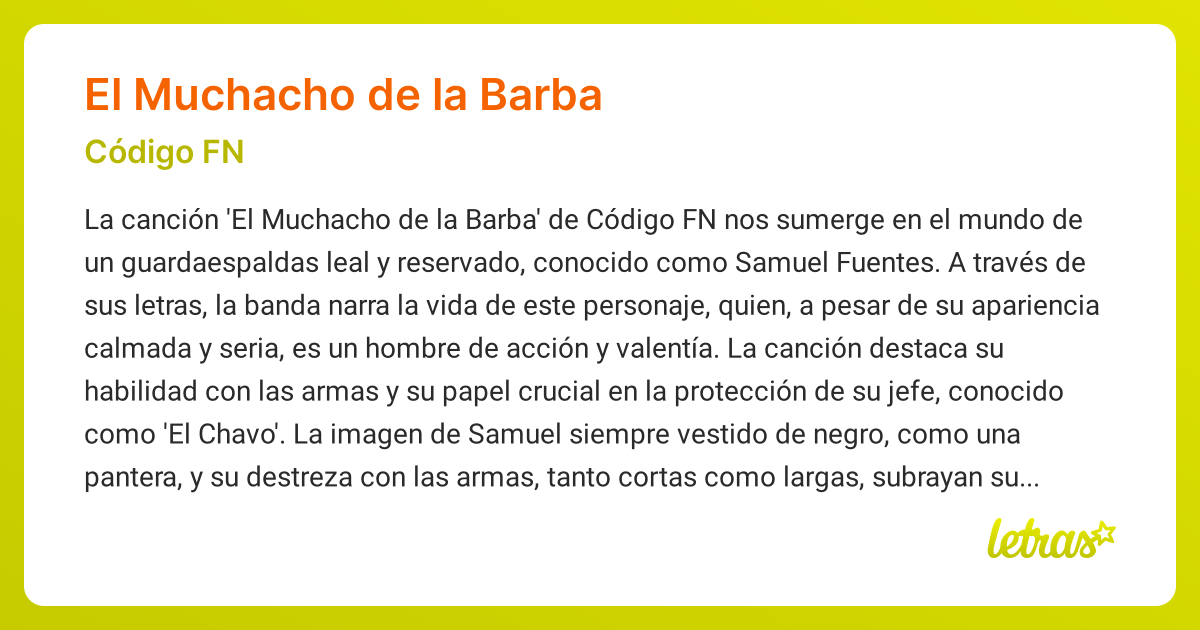 Significado de la canción EL MUCHACHO DE LA BARBA (Código FN) - LETRAS.COM
