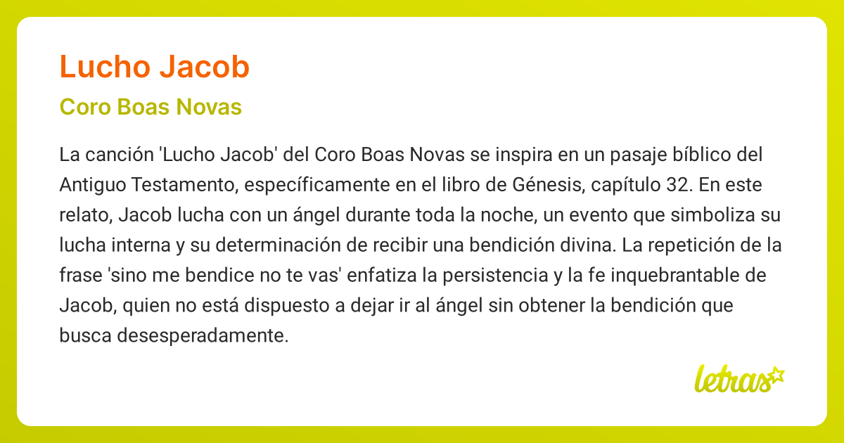 Significado de la canción LUCHO JACOB (Coro Boas Novas) - LETRAS.COM