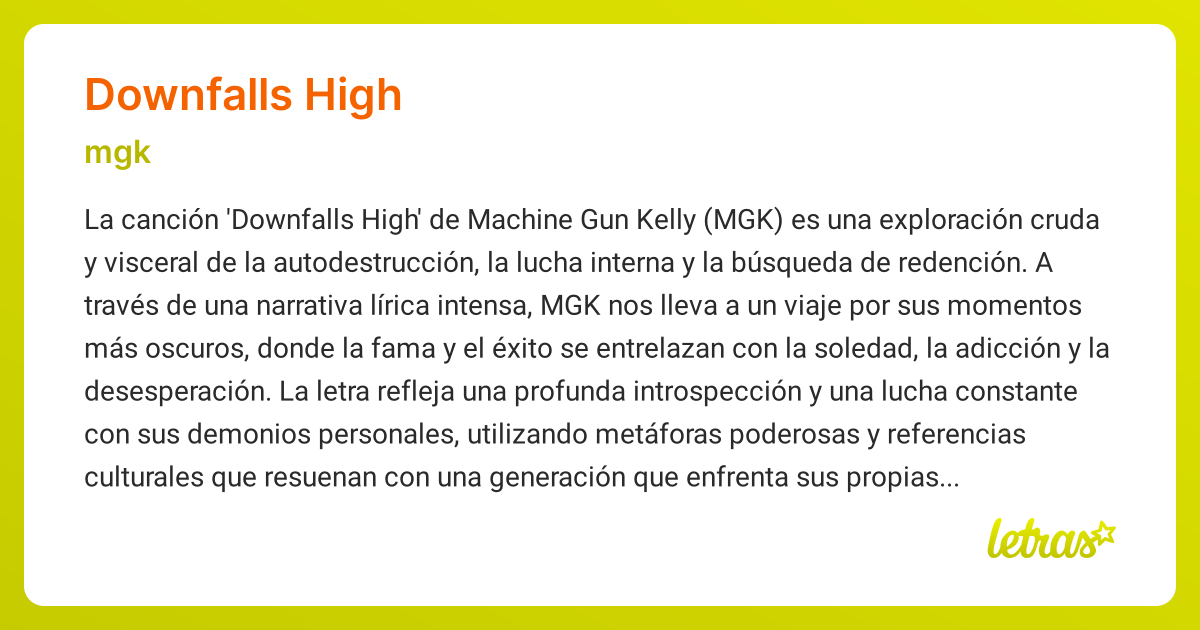 Significado de la canción DOWNFALLS HIGH (mgk) - LETRAS.COM