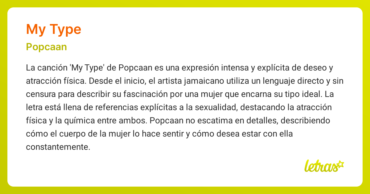 Significado de la canción MY TYPE (Popcaan) - LETRAS.COM