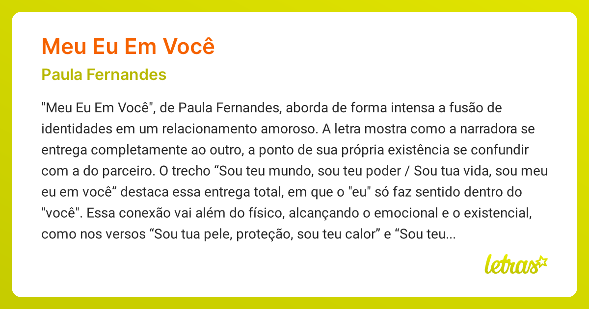 Significado da música MEU EU EM VOCÊ (Paula Fernandes) - LETRAS.MUS.BR
