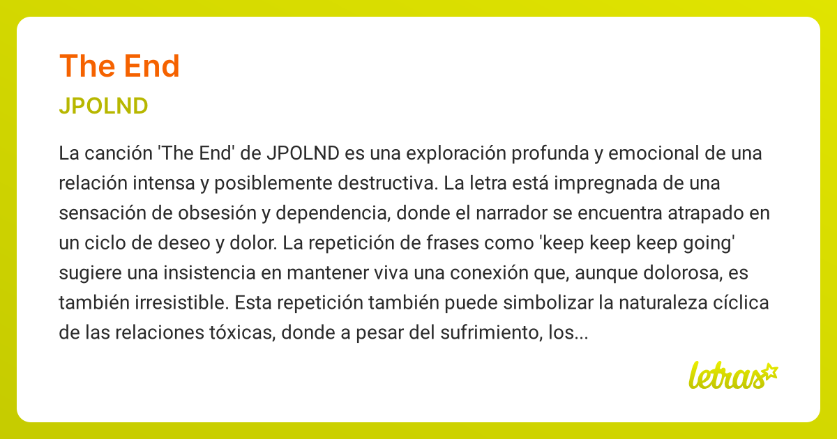 Significado de la canción THE END (JPOLND) - LETRAS.COM