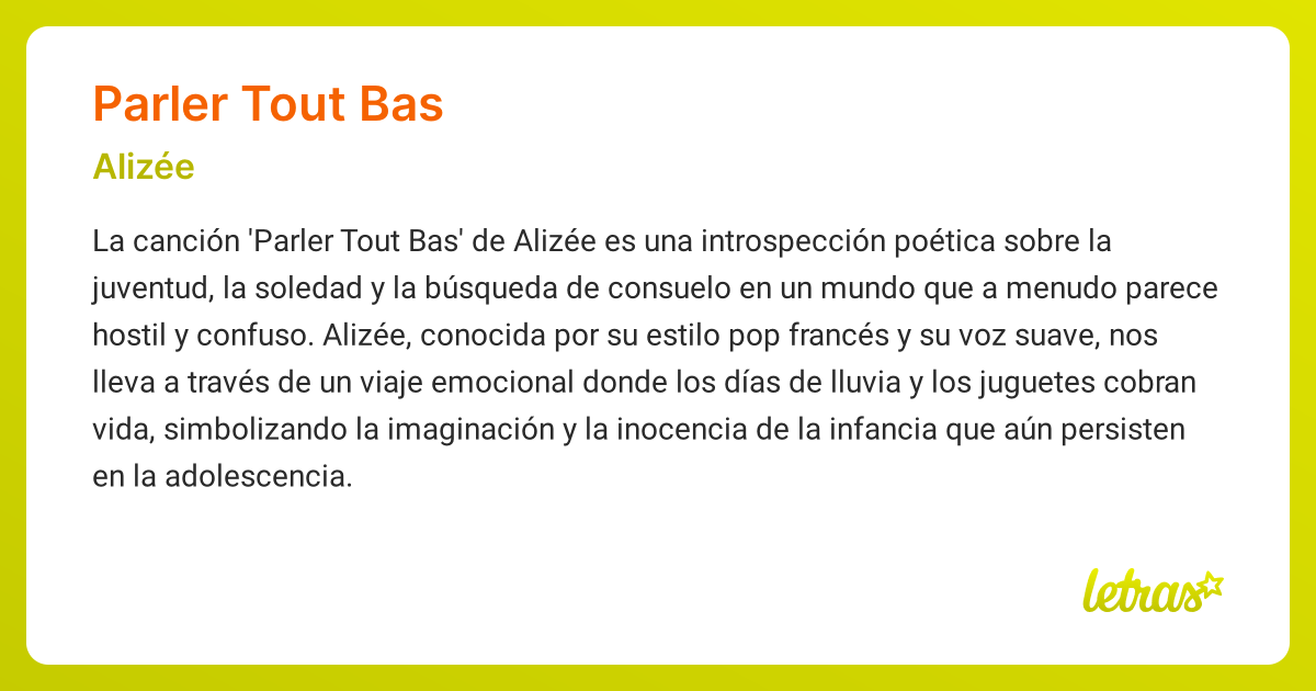 Significado de la canción PARLER TOUT BAS (Alizée) - LETRAS.COM
