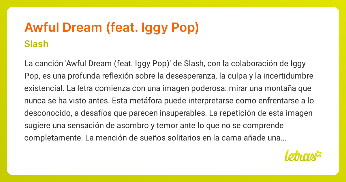 Significado de la canción AWFUL DREAM (FEAT. IGGY POP) (Slash) - LETRAS.COM