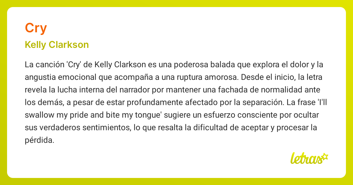 Significado de la canción CRY (Kelly Clarkson) - LETRAS.COM