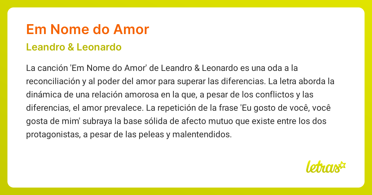 Significado de la canción EM NOME DO AMOR (Leandro & Leonardo) - LETRAS.COM