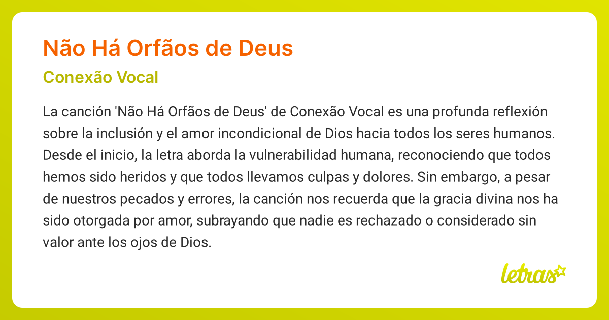 Significado de la canción NÃO HÁ ORFÃOS DE DEUS (Conexão Vocal ...