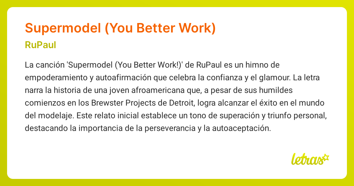 Significado de la canción SUPERMODEL (YOU BETTER WORK!) (RuPaul ...