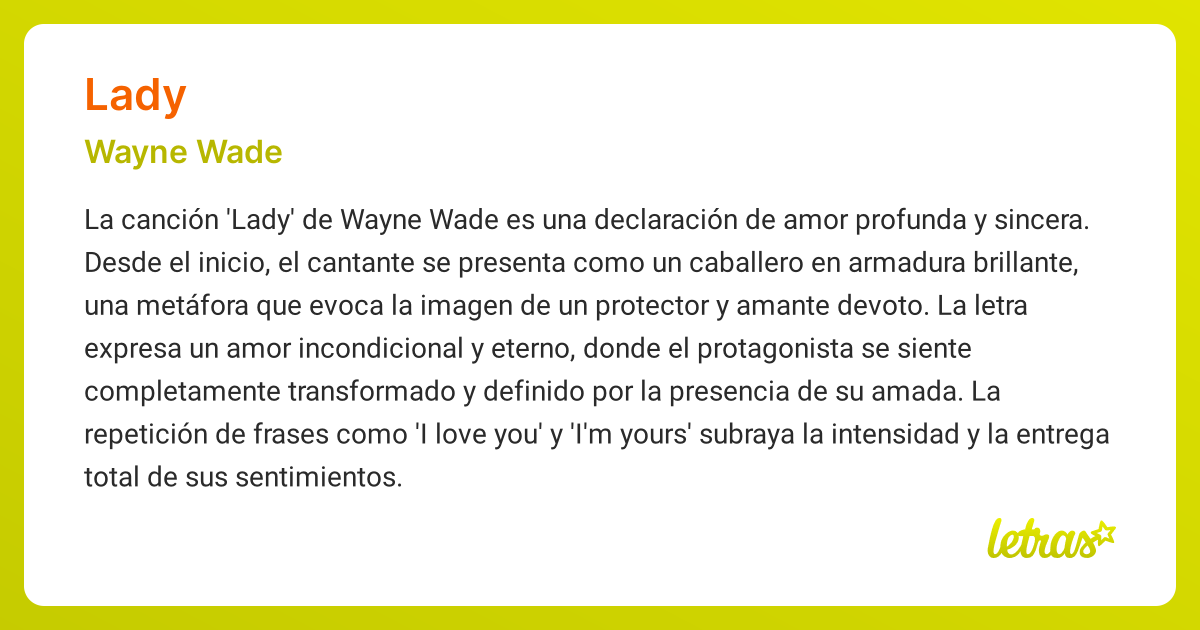 Significado de la canción LADY (Wayne Wade) - LETRAS.COM