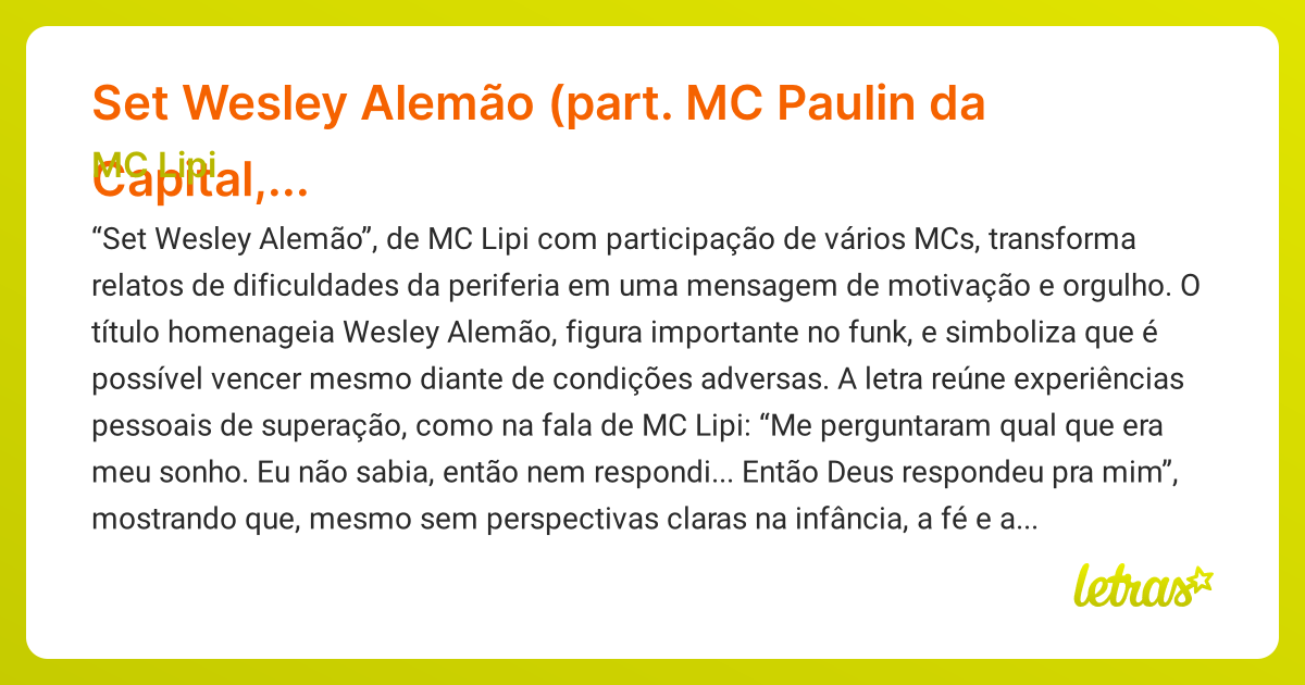 Significado da música Set Wesley Alemão (part. MC Paulin da Capital, MC ...