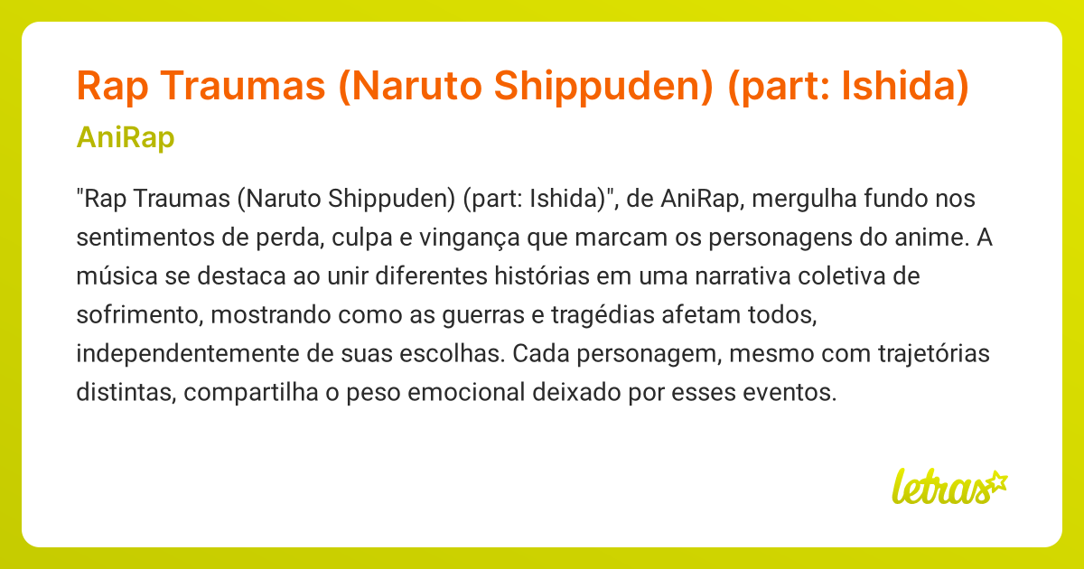 Significado da música Rap Traumas (Naruto Shippuden) (part: Ishida ...