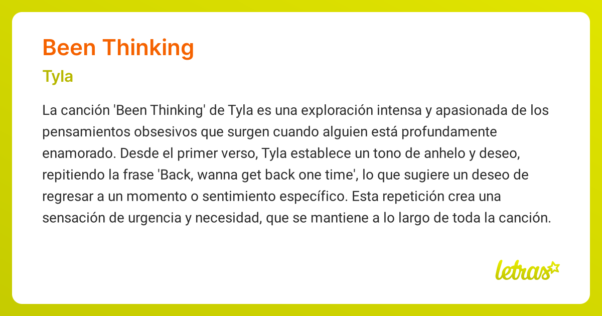 Significado de la canción BEEN THINKING (Tyla) - LETRAS.COM