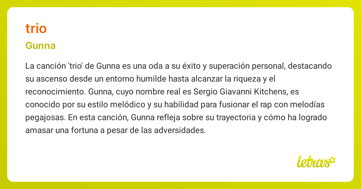 Significado de la canción TRIO (Gunna) - LETRAS.COM