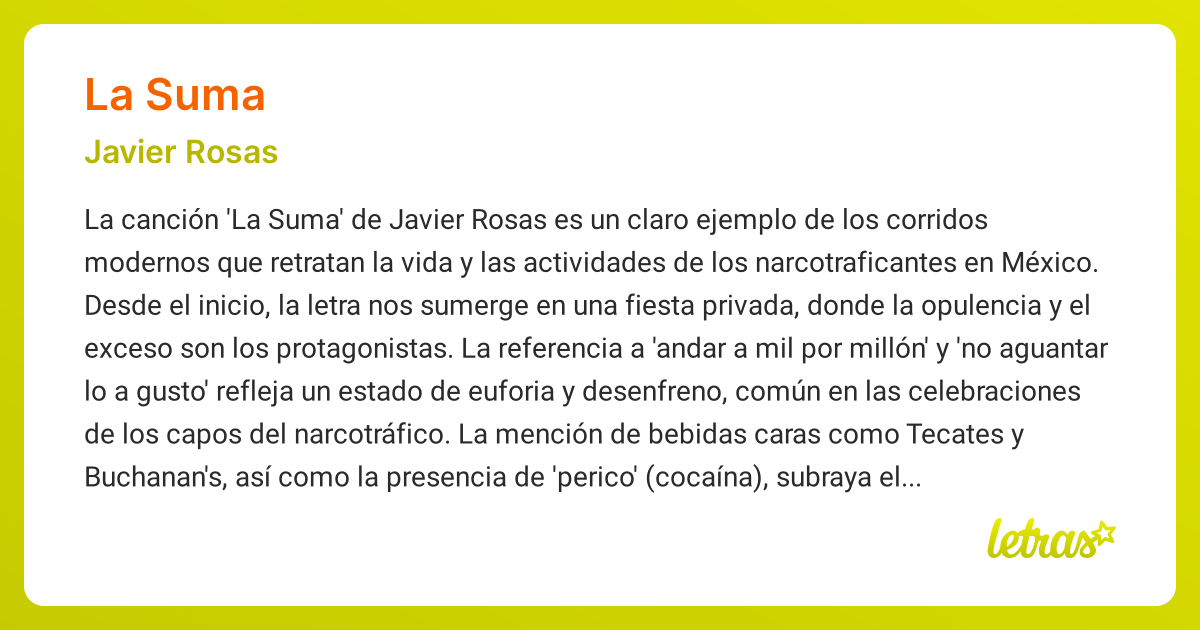 Significado de la canción LA SUMA (Javier Rosas) - LETRAS.COM