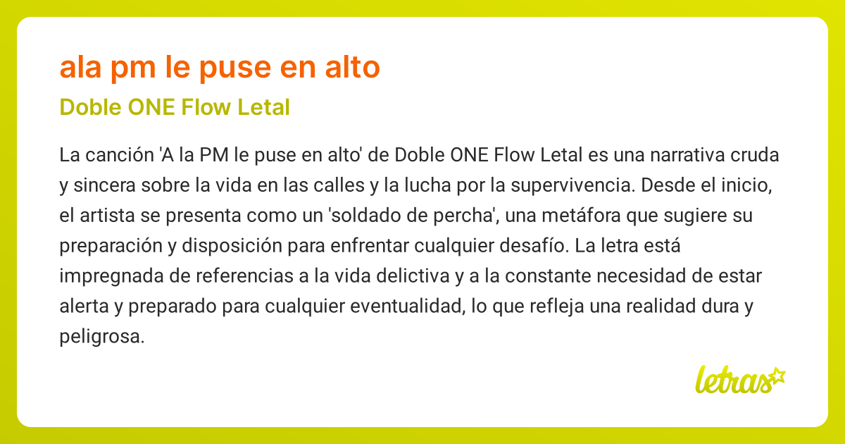 Significado de la canción ALA PM LE PUSE EN ALTO (Doble ONE Flow Letal ...