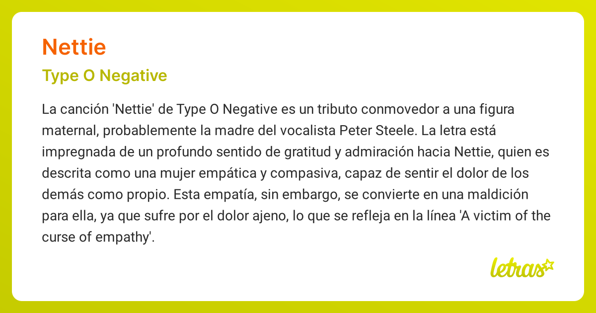 Significado de la canción NETTIE (Type O Negative) - LETRAS.COM
