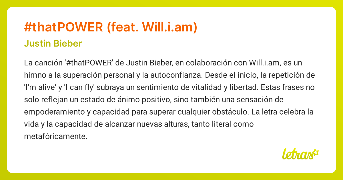 Significado de la canción #THATPOWER (FEAT. WILL.I.AM) (Justin Bieber ...