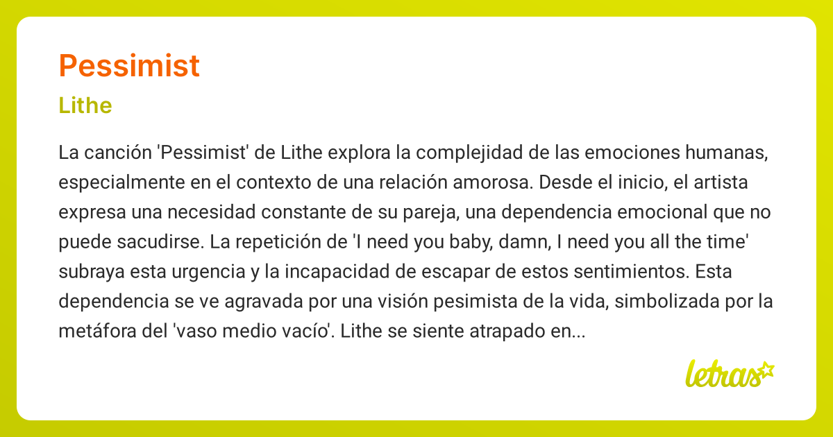 Significado de la canción PESSIMIST (Lithe) - LETRAS.COM