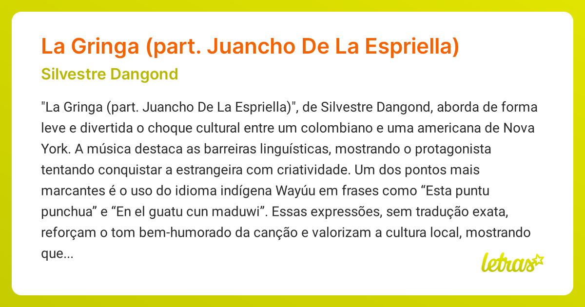 Significado da música La Gringa (part. Juancho De La Espriella ...