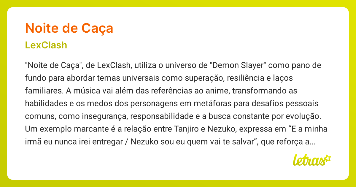 Significado da música NOITE DE CAÇA (LexClash) - LETRAS.MUS.BR